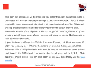 The paycheck protection program for small businesses | PPT