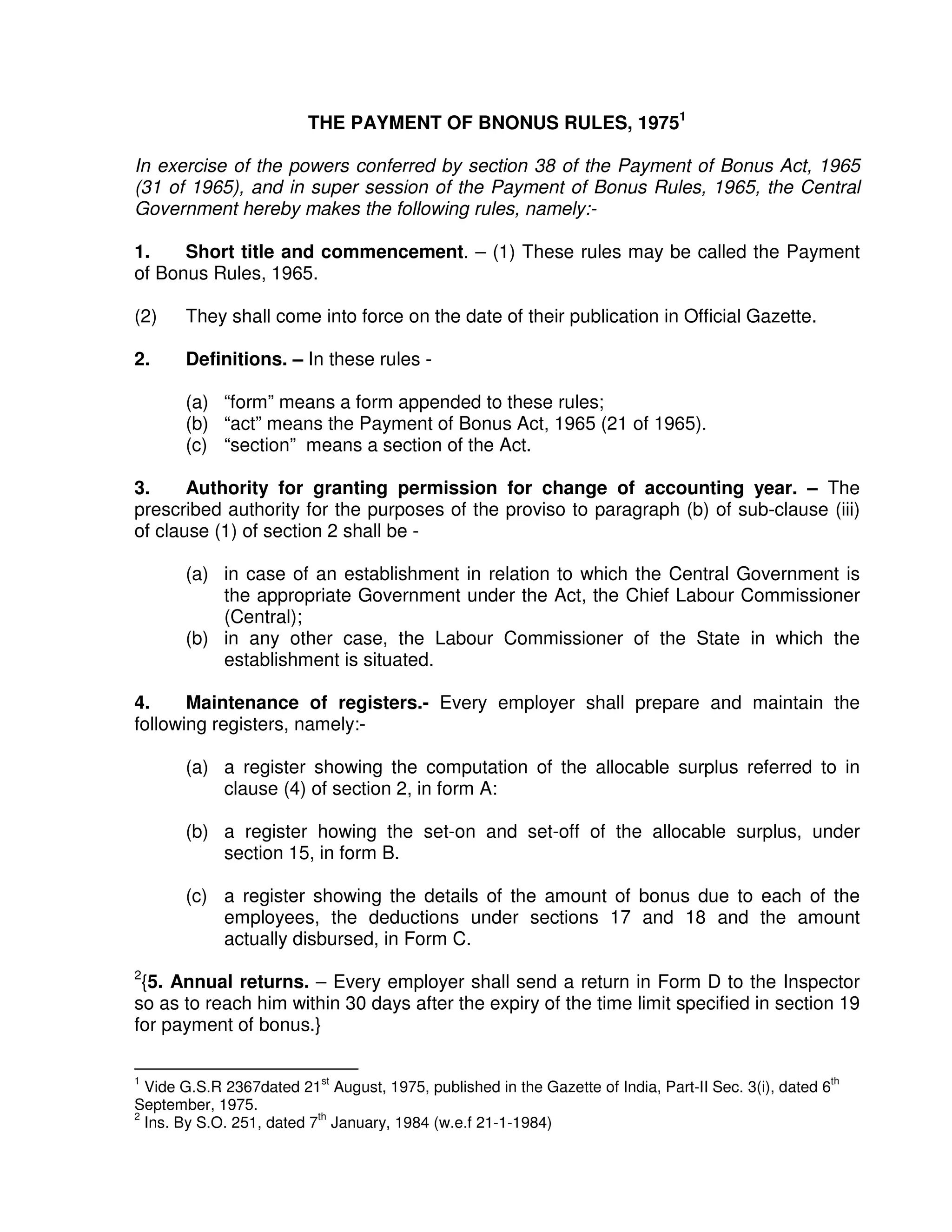 The Payment of Bonus Rules 1975 | PDF