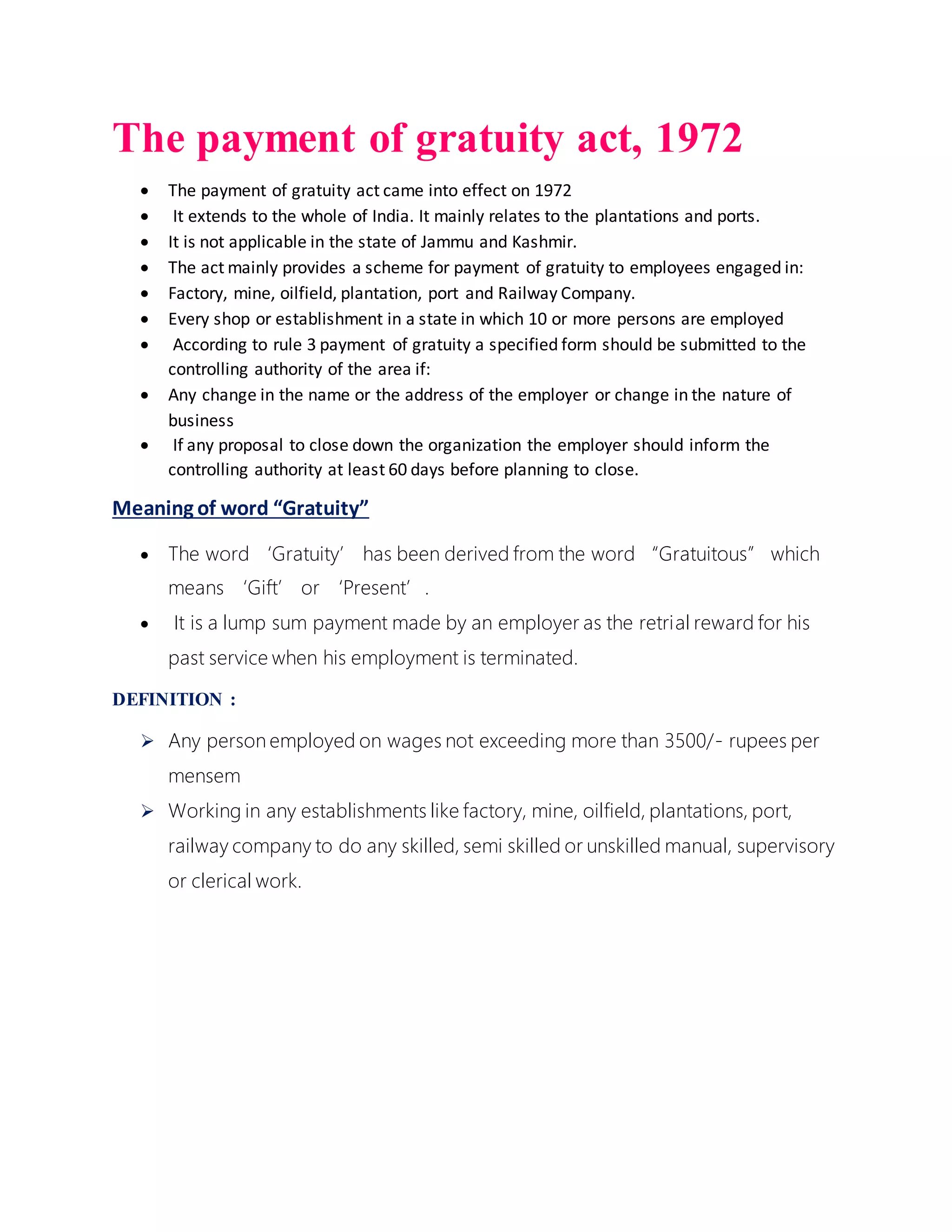 The payment of gratuity act | DOCX