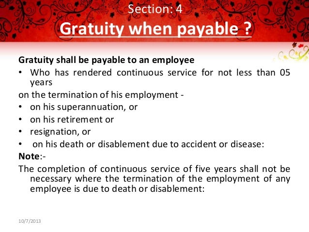 The payment of gratuity act,1972