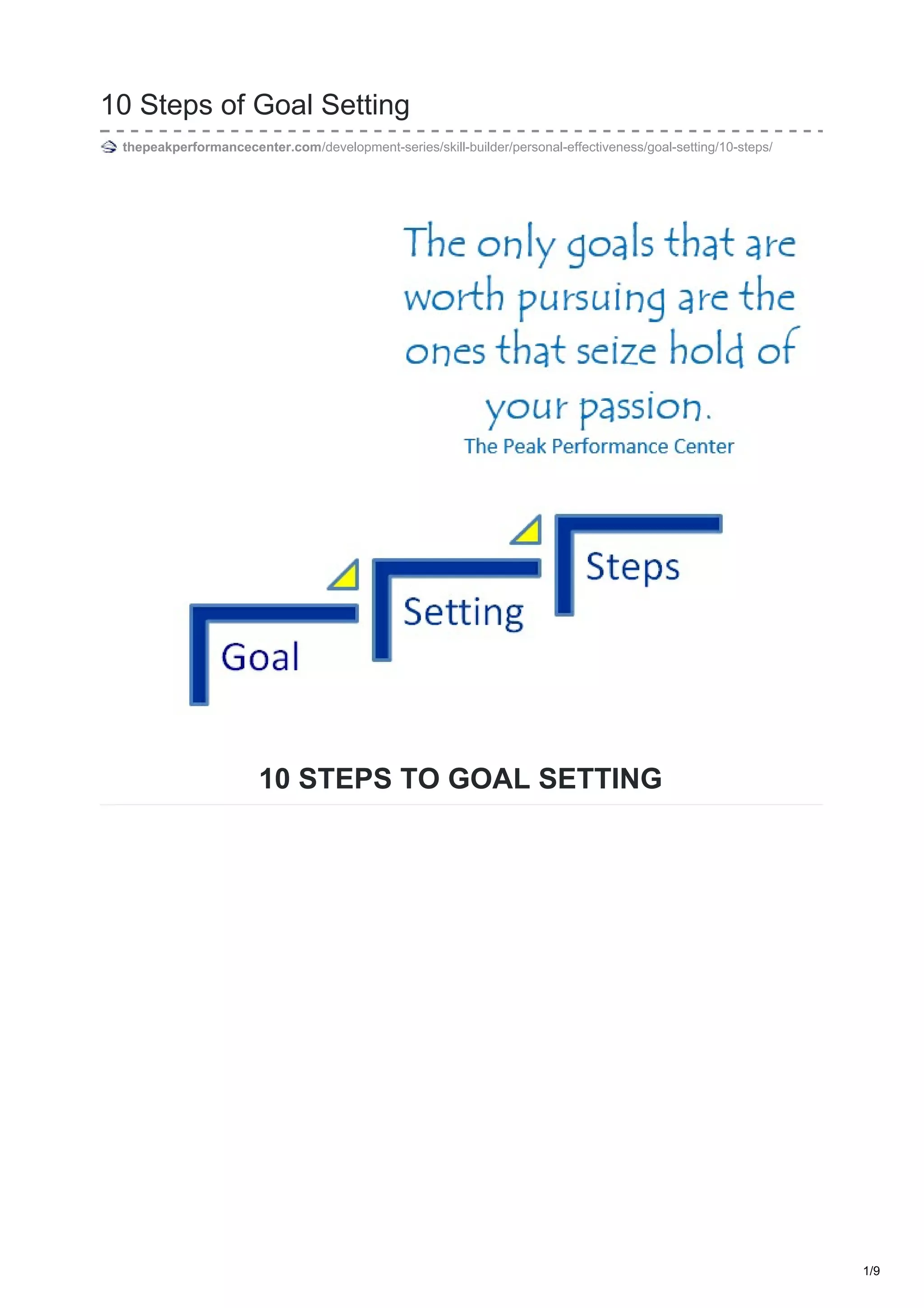 Thepeakperformancecenter.com 10 steps of goal setting | PDF