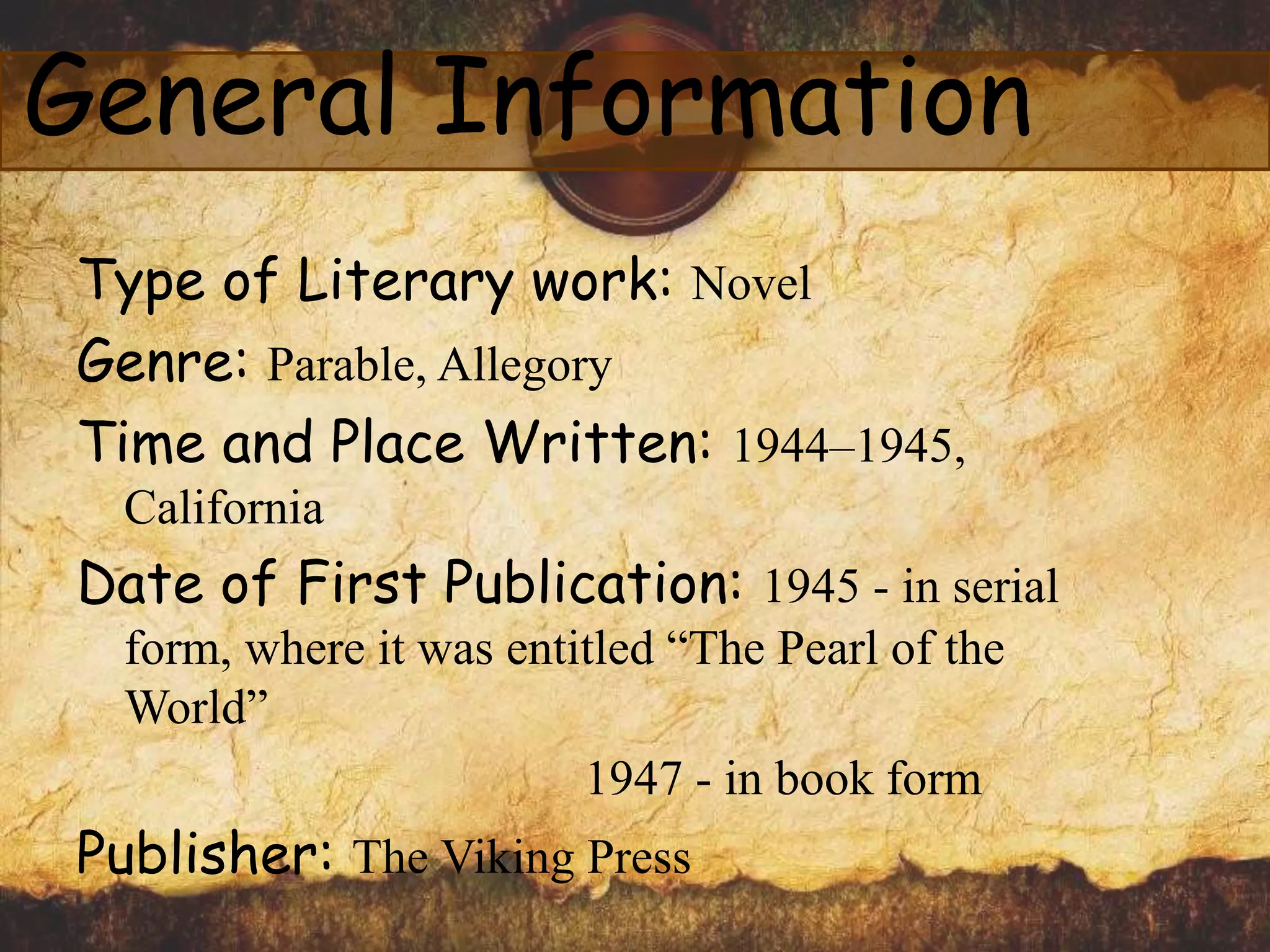 The pearl by John Steinbeck (about the book, author, characters and ...