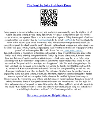 The Pearl John Steinbeck Essay | PDF | Hunting and Shooting | Sports