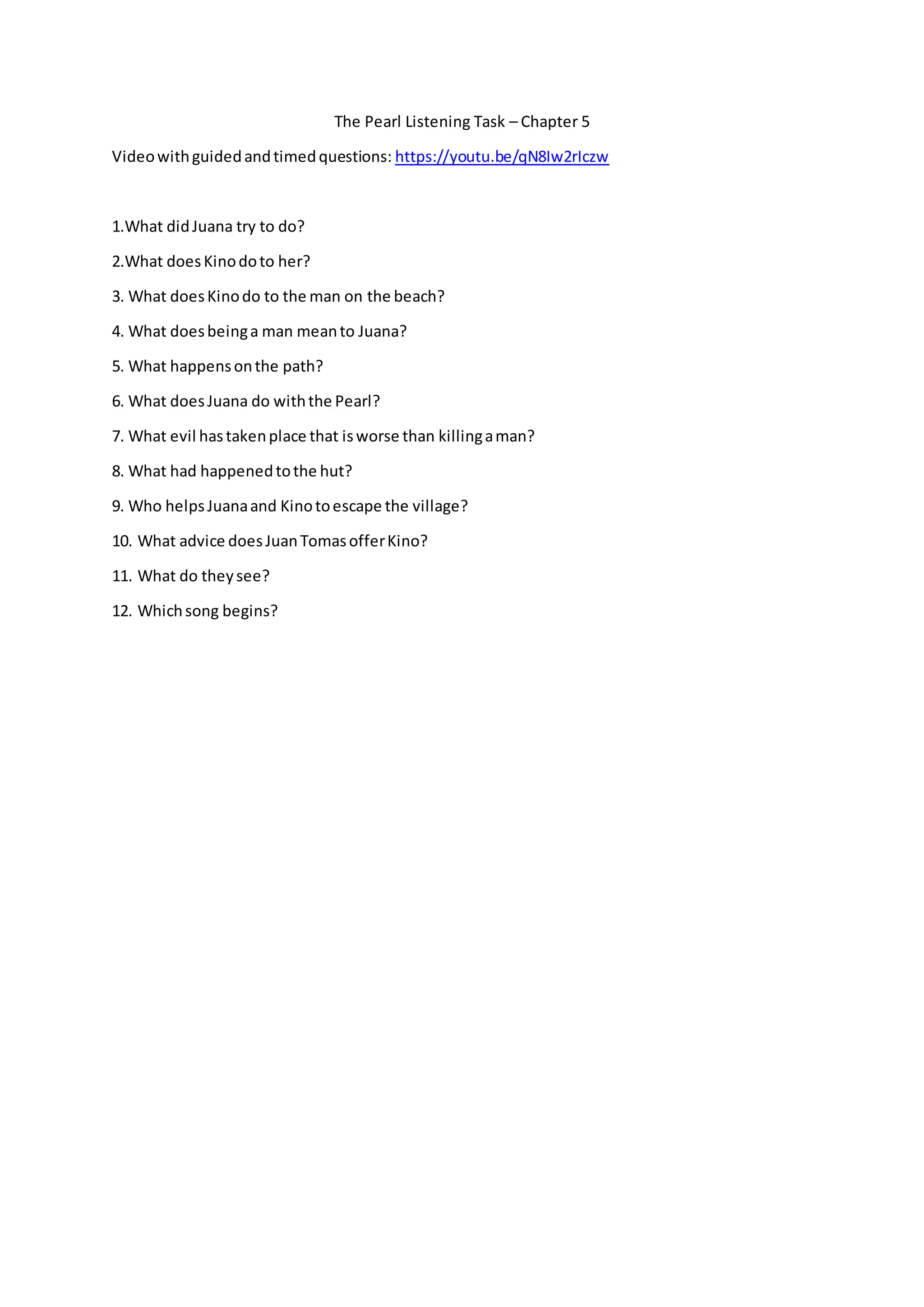 The pearl listening task chapter 5 | DOCX