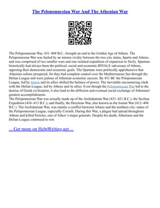 The Peloponnesian War And The Athenian War | PDF