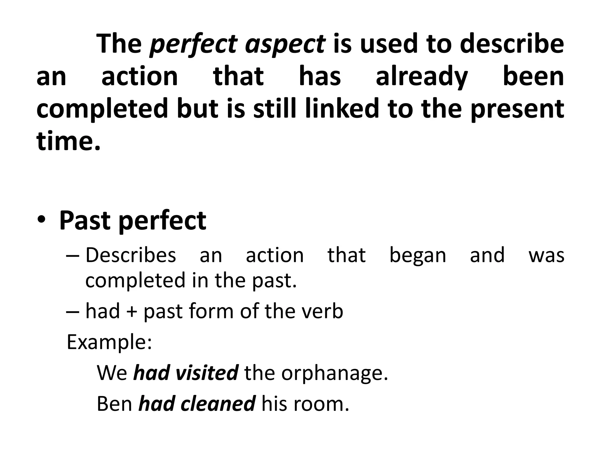 The perfect aspects of verb | PPT