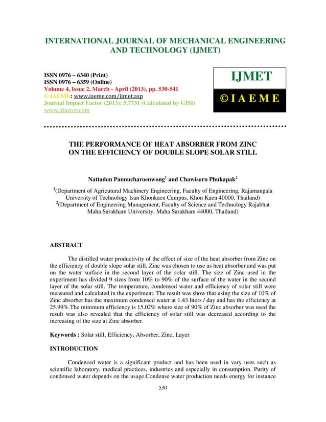 The performance of heat absorber from zinc on the efficiency | PDF