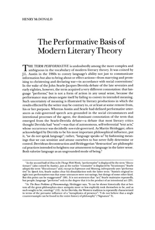 The performative basis of modern literary theory, by henry mc donald | PDF
