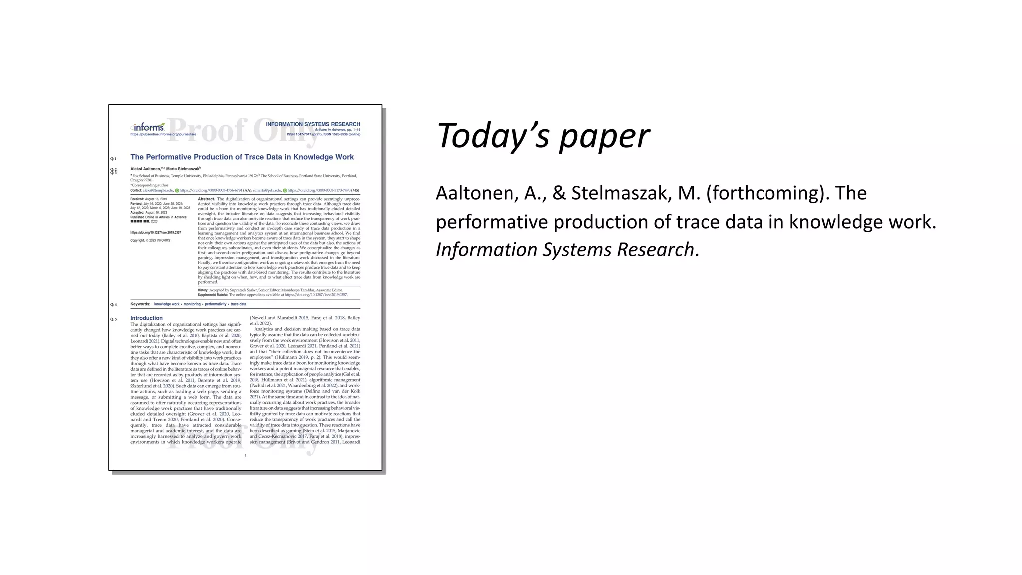 The Performative Production of Trace Data in Knowledge Work | PPT