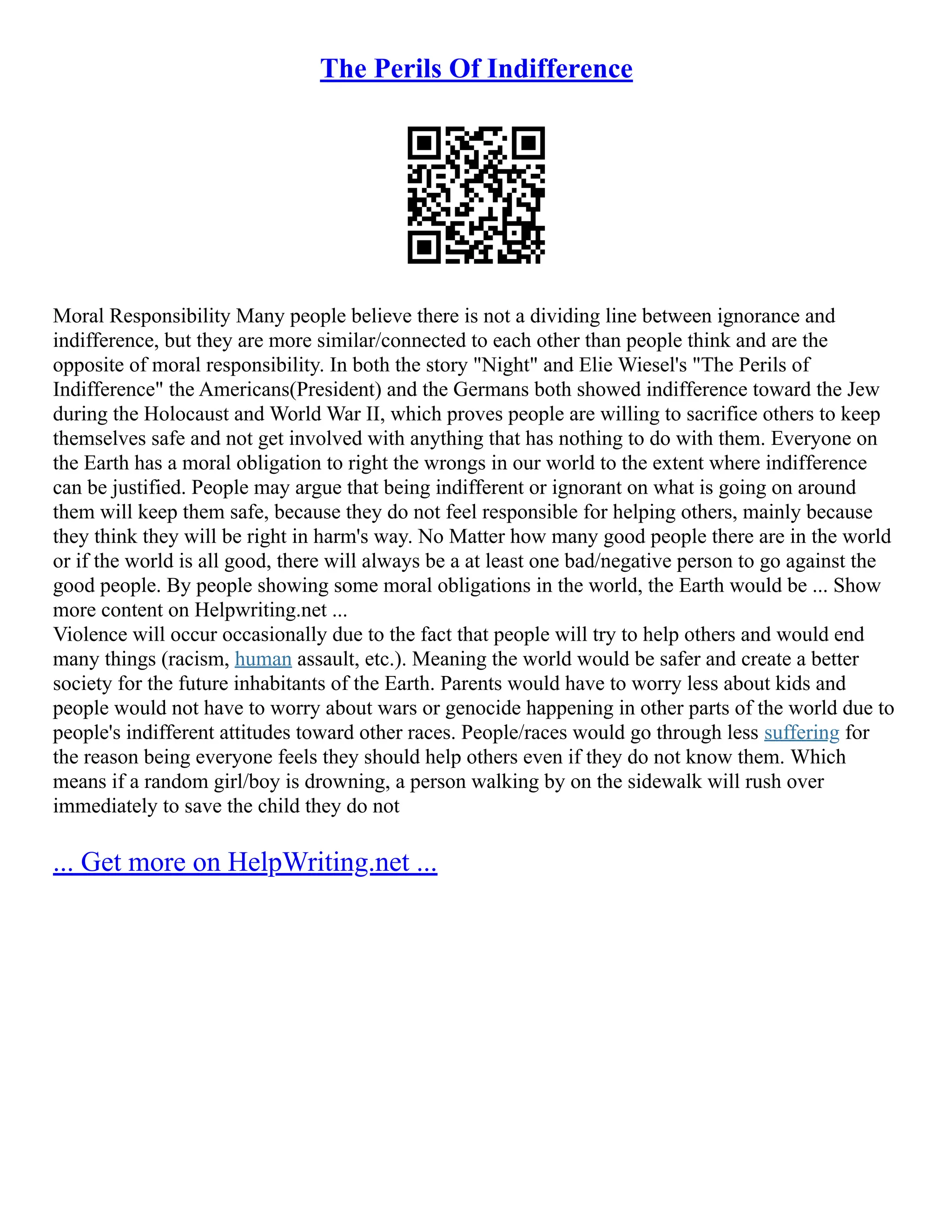 The Perils Of Indifference | PDF