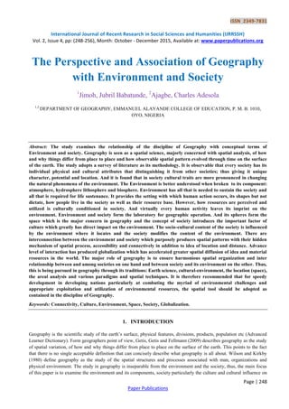 The Perspective and Association of Geography with Environment and ...