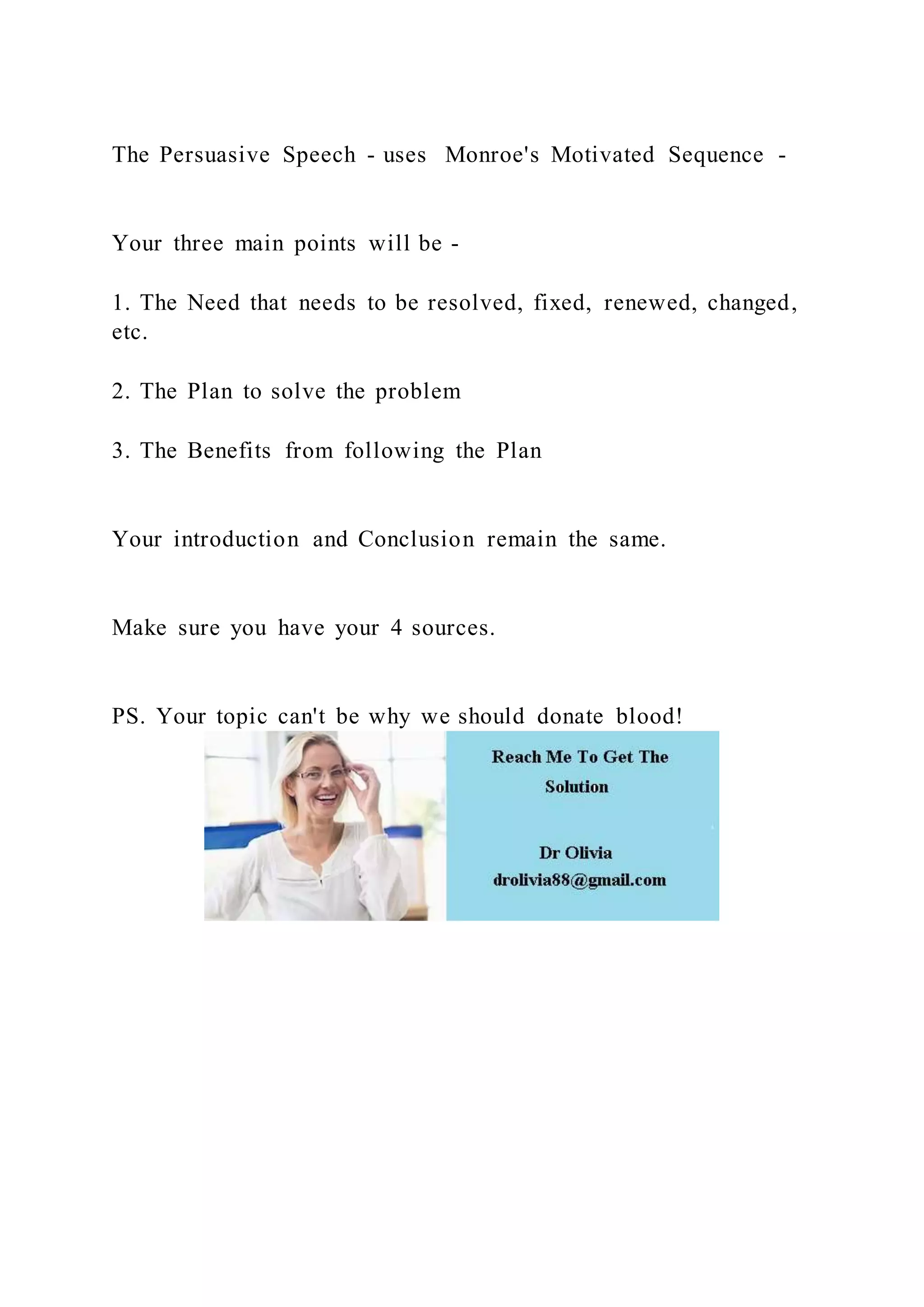 The Persuasive Speech - uses Monroes Motivated Sequence - Yo | DOCX