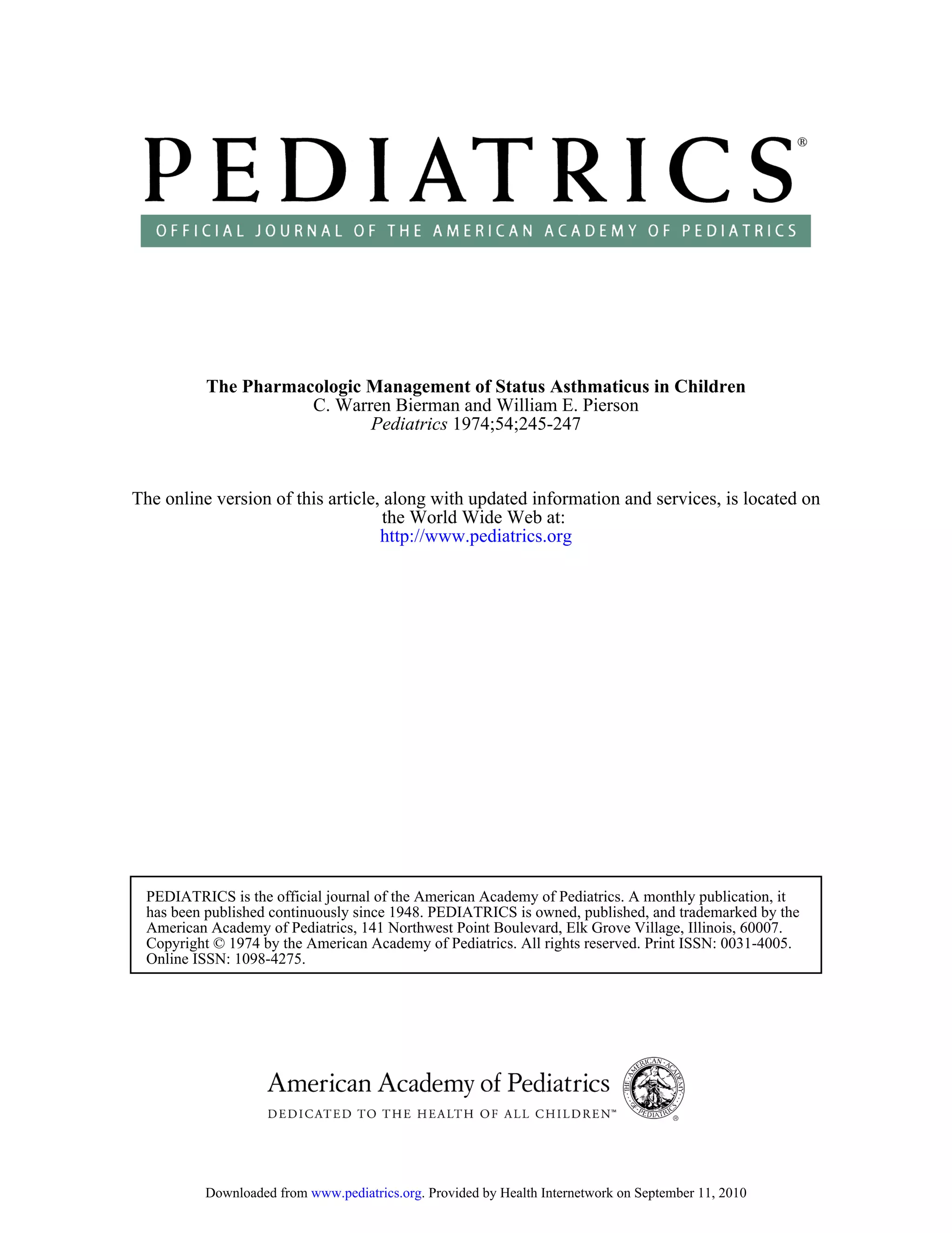 The pharmacologic management of status asthmaticus in children b y p | PDF