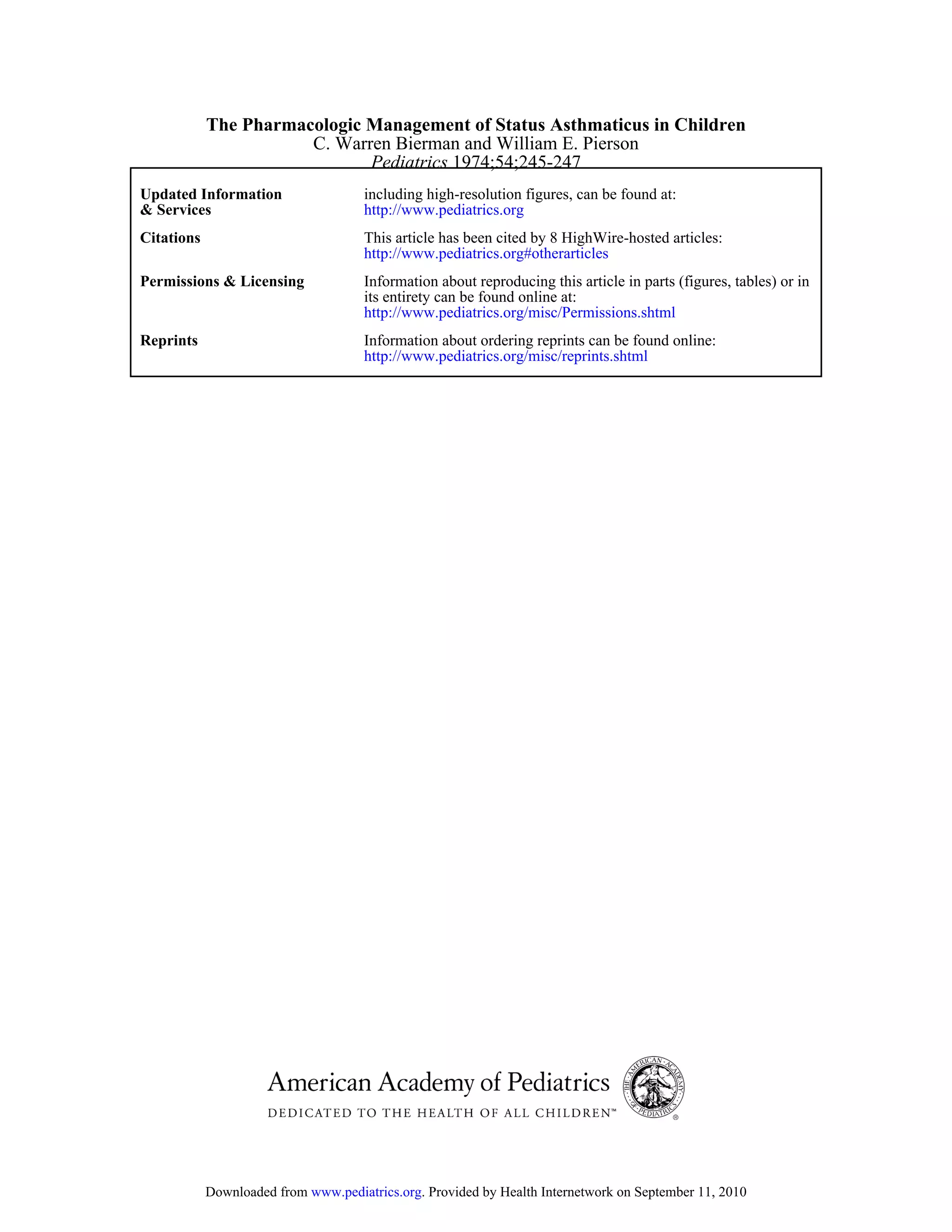 The pharmacologic management of status asthmaticus in children b y p | PDF