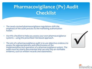 The Pharmacovigilance Audit Checklist - April 2013 | PPTX