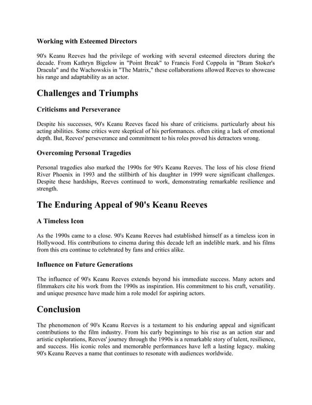 The Phenomenon of 90’s Keanu Reeves: A Journey Through His Iconic Decade | PDF