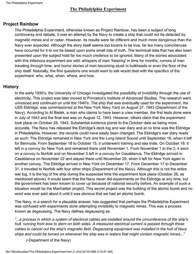 The Philadelphia Experiment | PDF