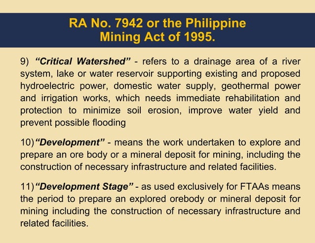 RA 7942:vThe Philippine Mining Act of 1995 | PPTX