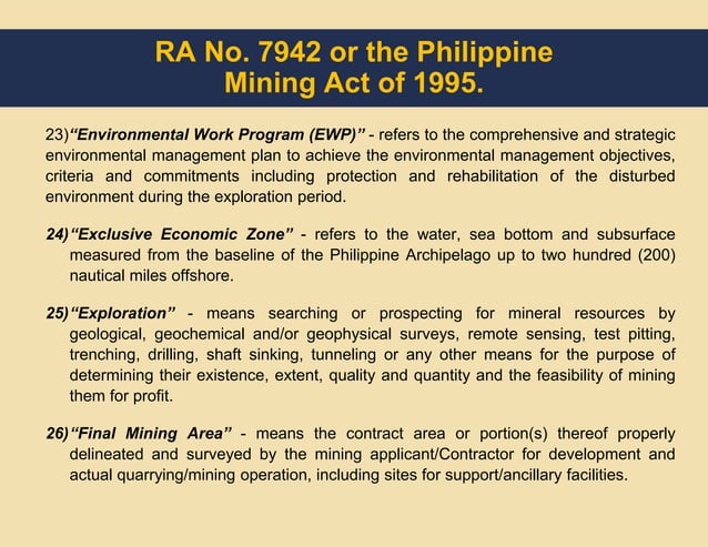 RA 7942:vThe Philippine Mining Act of 1995 | PPTX