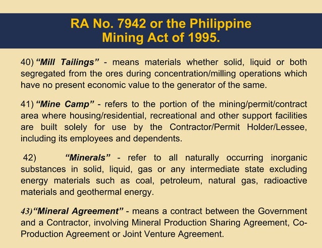 RA 7942:vThe Philippine Mining Act of 1995 | PPTX