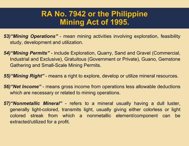 RA 7942:vThe Philippine Mining Act of 1995 | PPTX