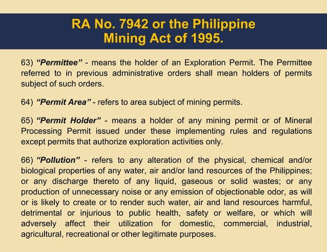 RA 7942:vThe Philippine Mining Act of 1995 | PPTX