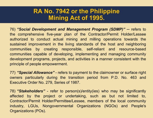 RA 7942:vThe Philippine Mining Act of 1995 | PPTX