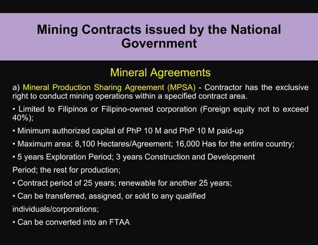 RA 7942:vThe Philippine Mining Act of 1995 | PPTX