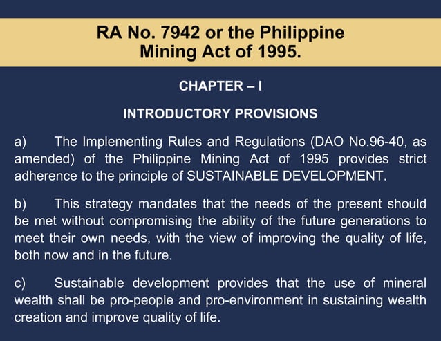 RA 7942:vThe Philippine Mining Act of 1995 | PPTX