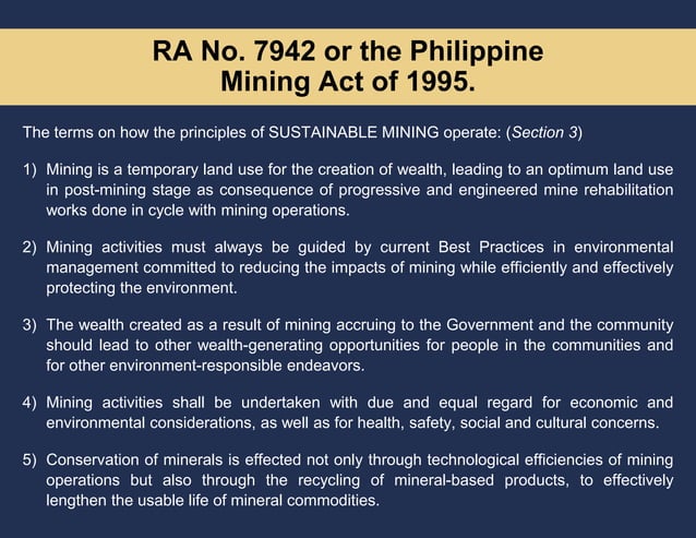 RA 7942:vThe Philippine Mining Act of 1995 | PPTX