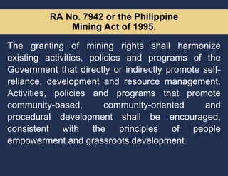 RA 7942:vThe Philippine Mining Act of 1995 | PPTX