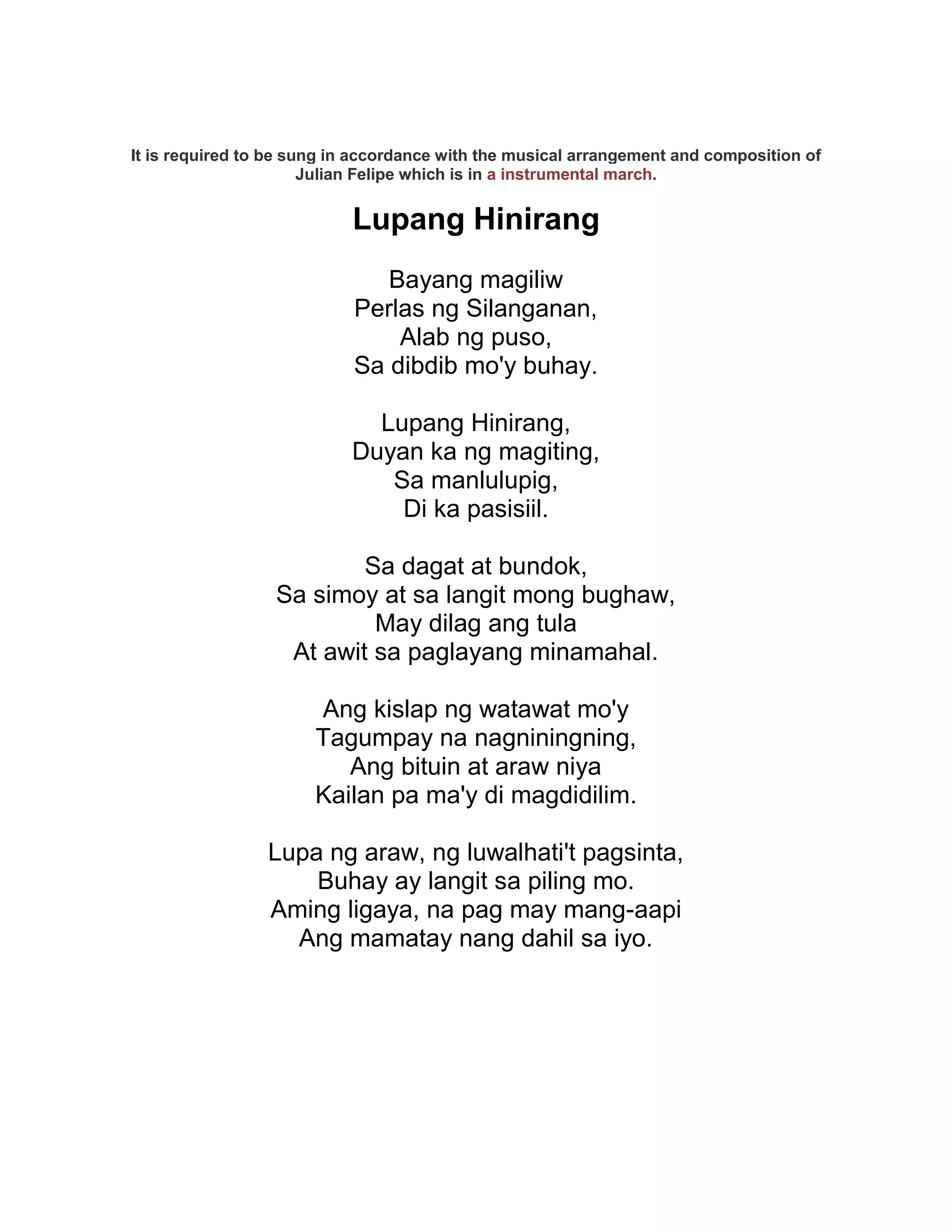 The Philippine National Anthem | DOCX