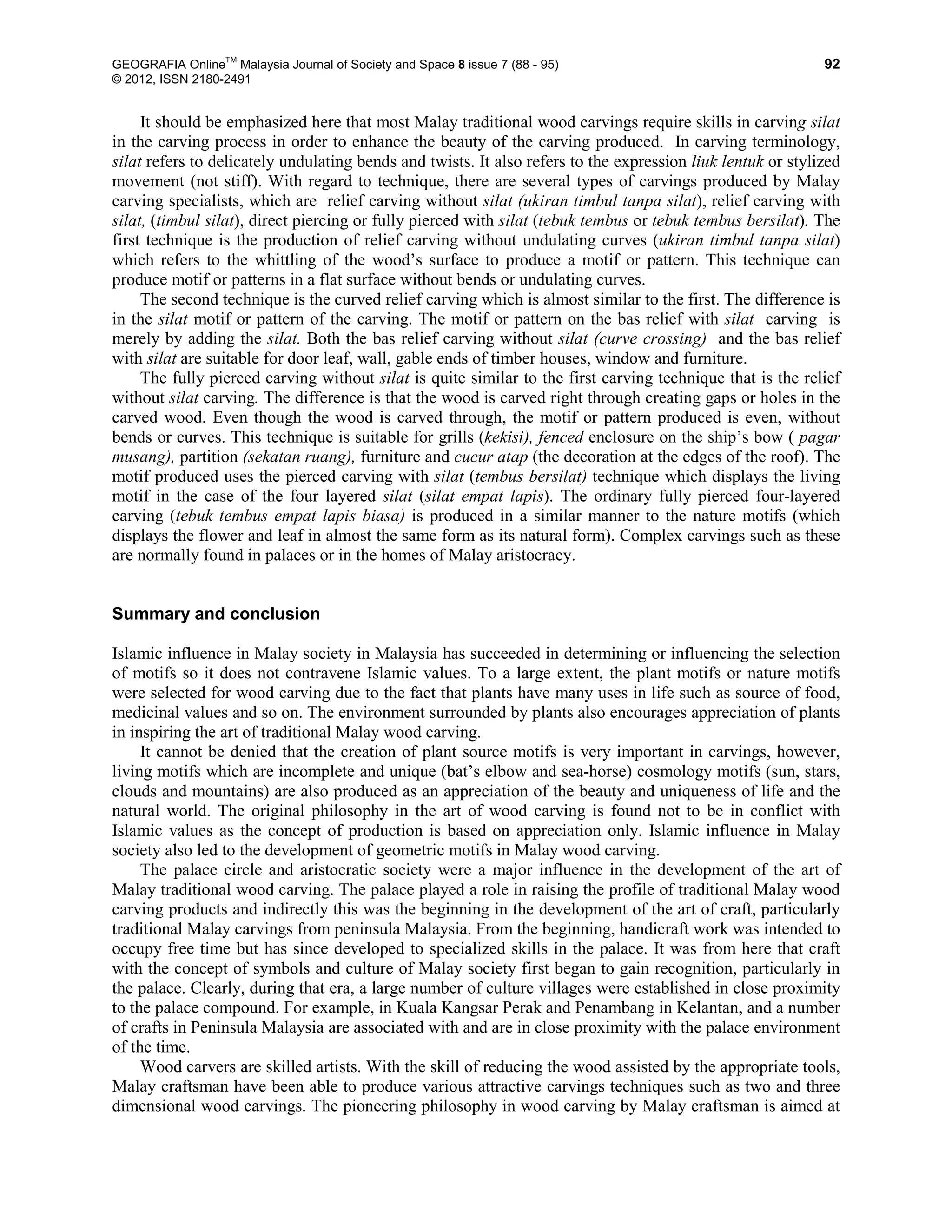The philosophy in the creation of traditional malay carving motifs in ...