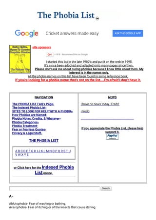 Phobia List Random