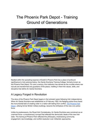 The Phoenix Park Depot - Training Ground of Generations | PDF