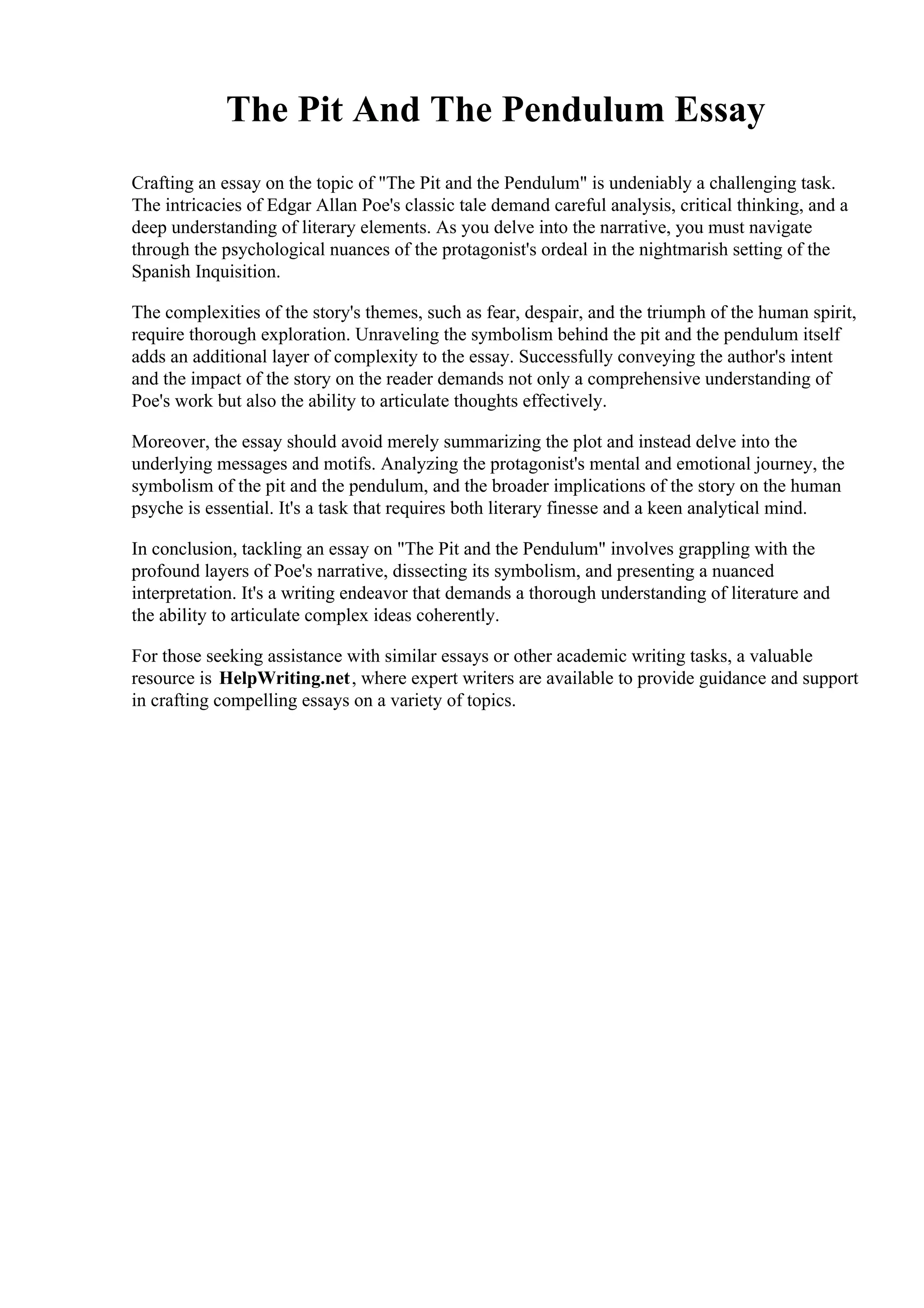 The Pit And The Pendulum Essay | PDF