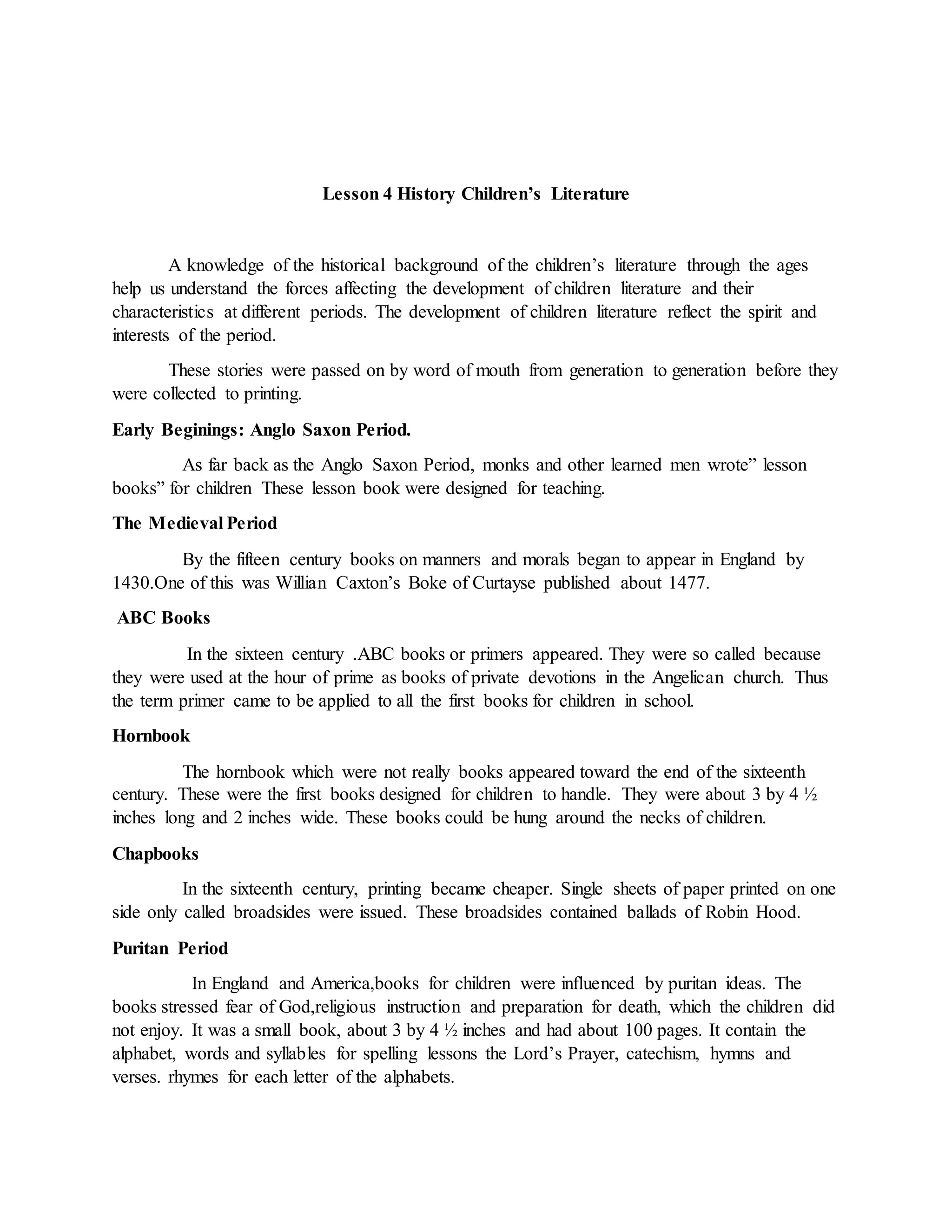 The place of literature in child's life | DOCX