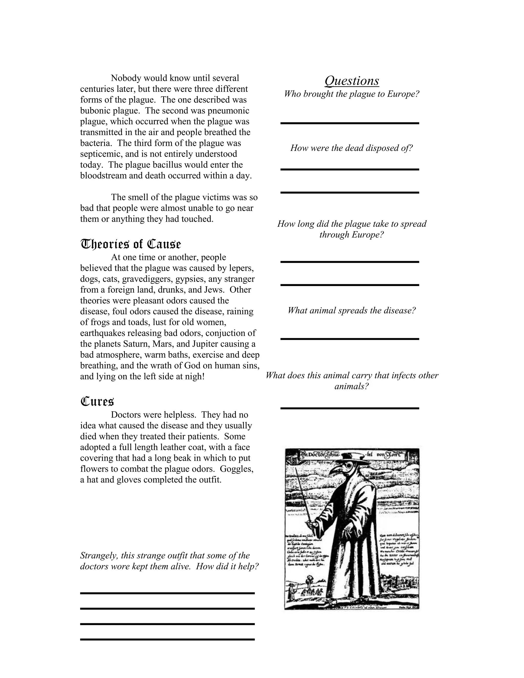 The plague worksheet | PDF