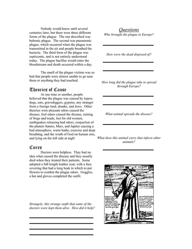 The plague worksheet