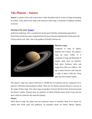 Planets At A Glance Worksheet