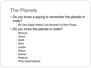 Phrase To Remember Planets