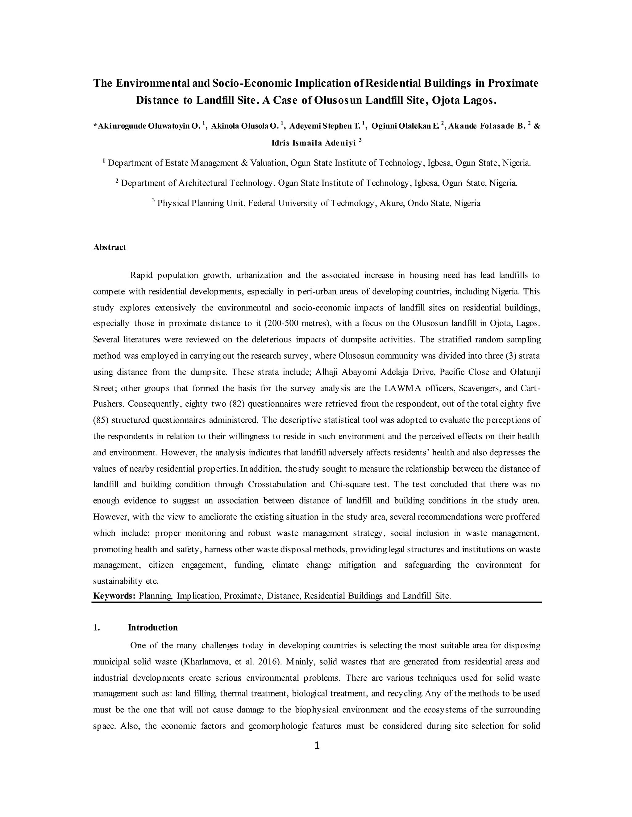 The Environmental and Socio-Economic Implication of Residential Buildings in Proximate Distance ...