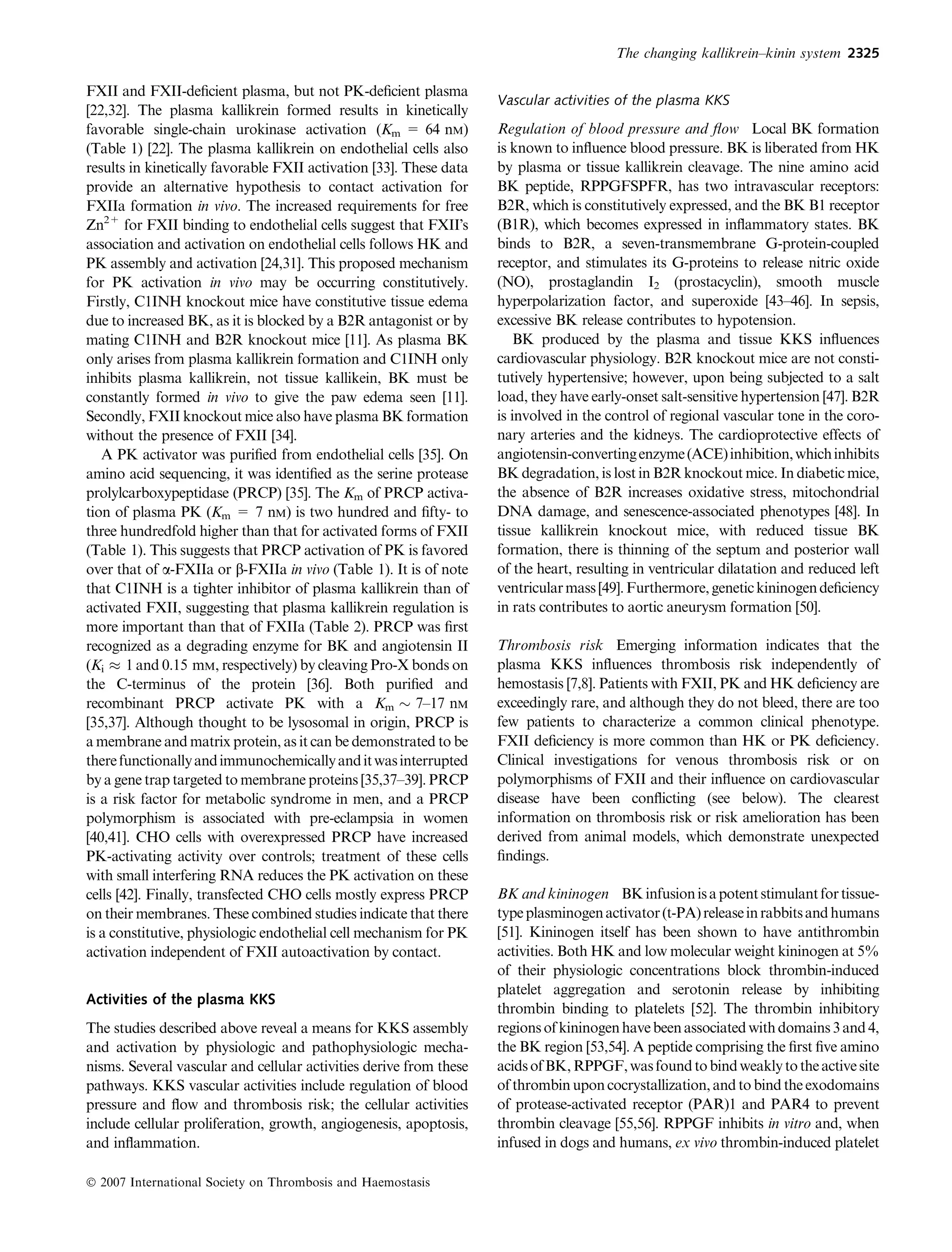 The plasma kallikrein kinin system its evolution from contact ...