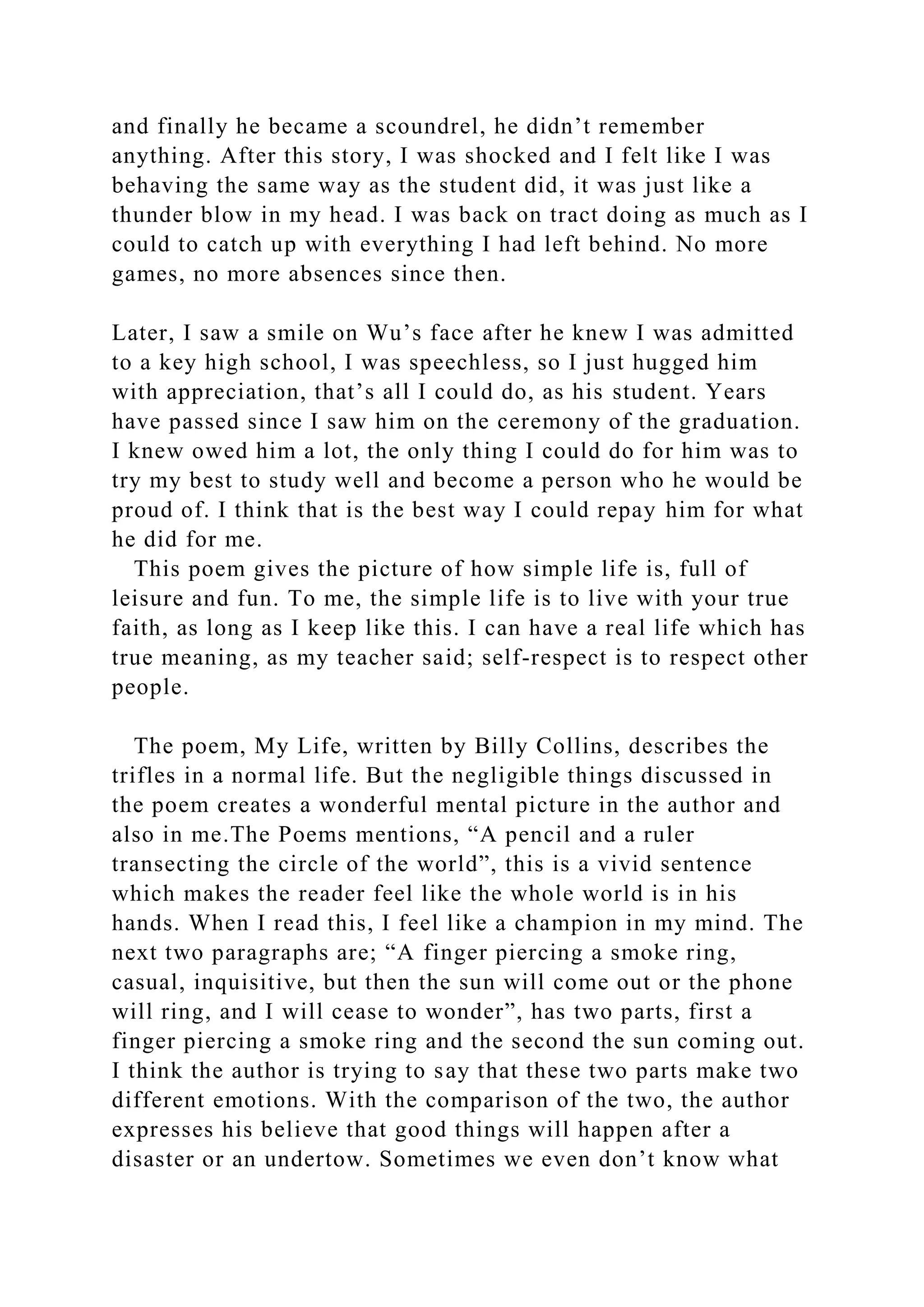 The poem, My Life, written by Billy Collins, describes the trif.docx