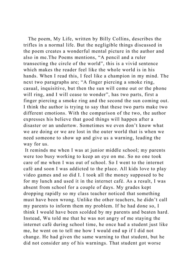The poem, My Life, written by Billy Collins, describes the trif.docx