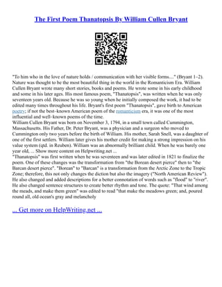 The Poem Thanatopsis By William Cullen Bryant | PDF