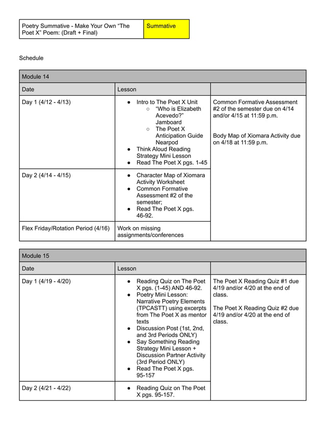 The Poet X Unit Overview | PDF