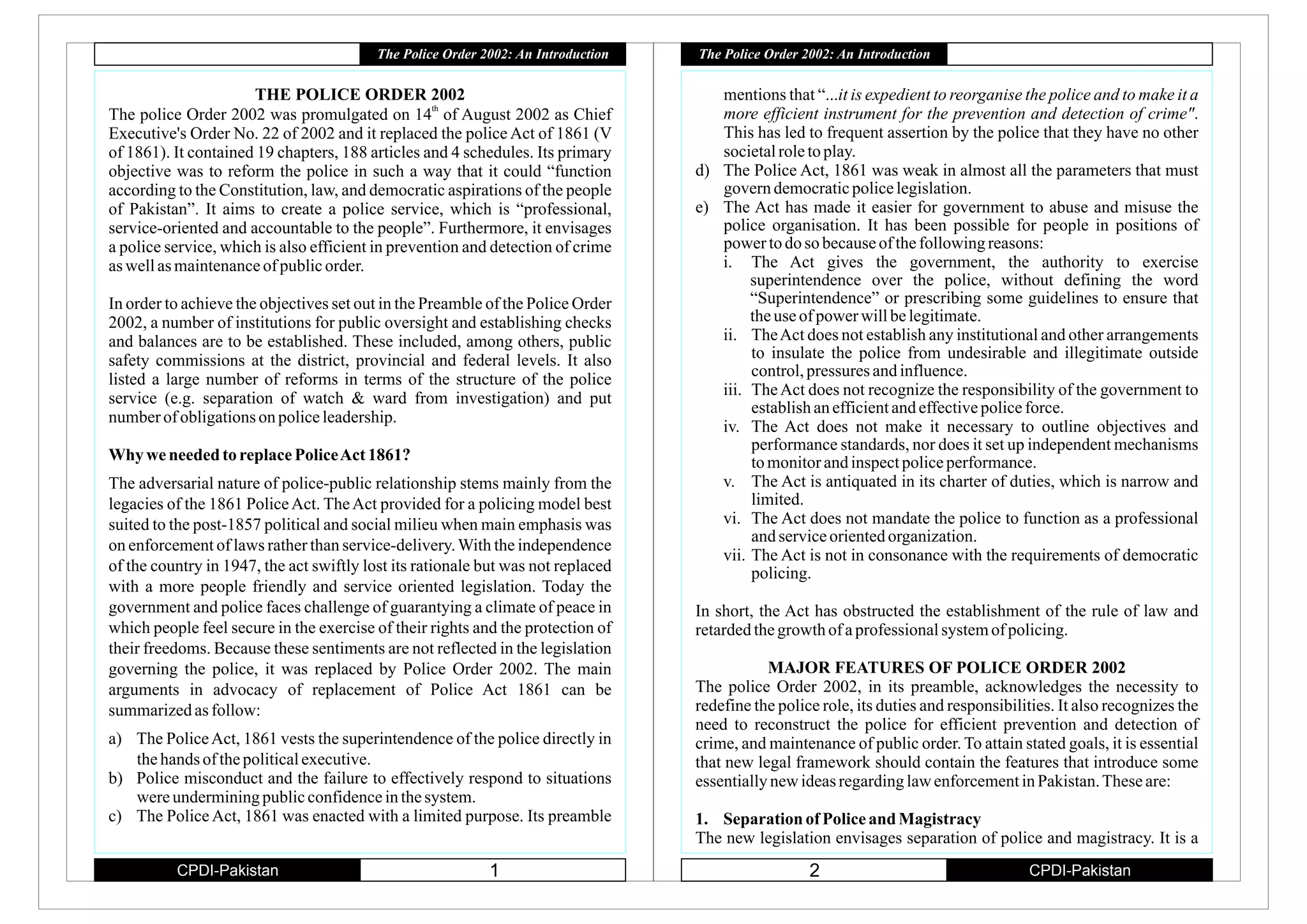 The Police Order 2002, Local Governance of Pakistan, Public ...
