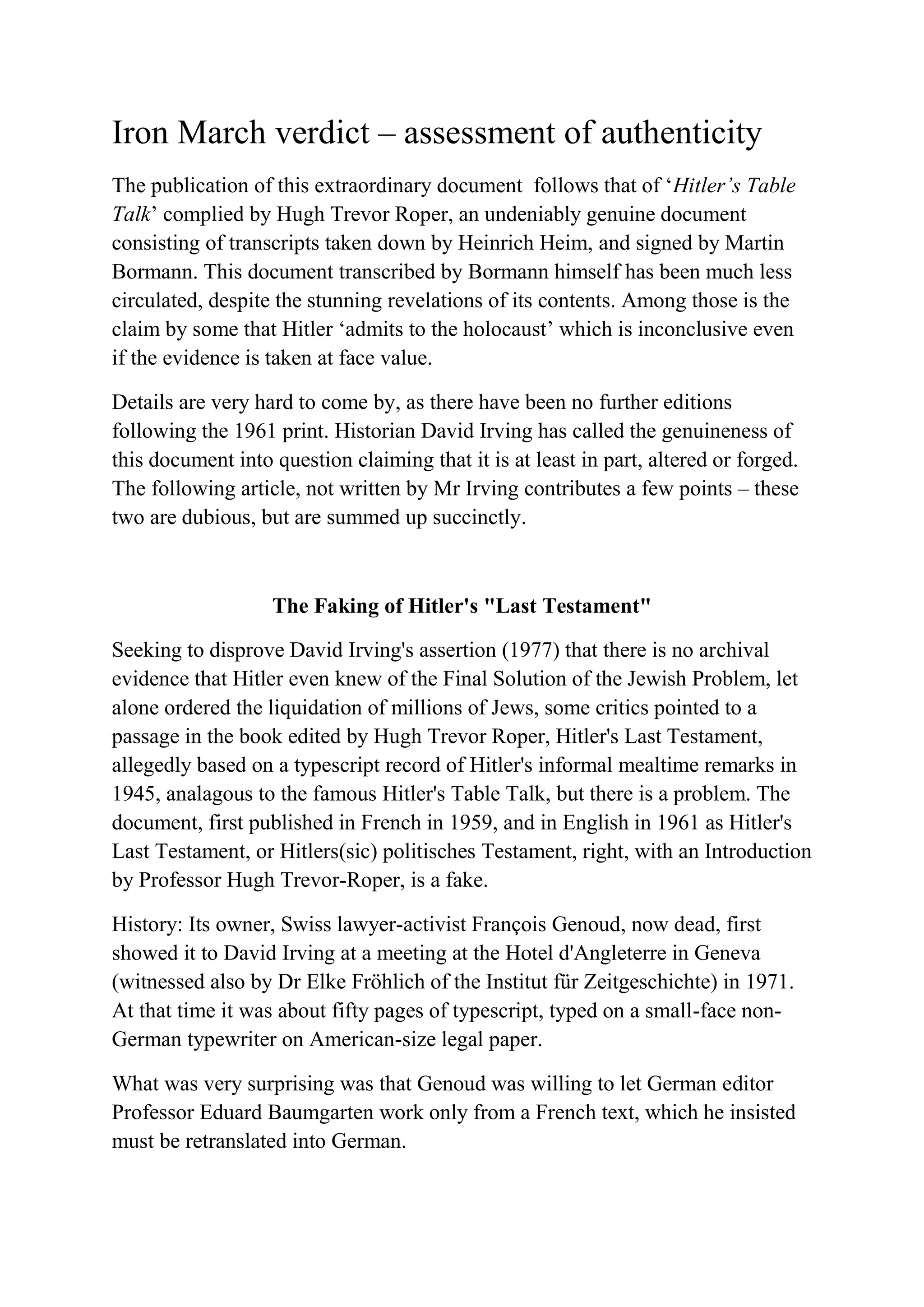 The political testament of Adolf Hitler | PDF