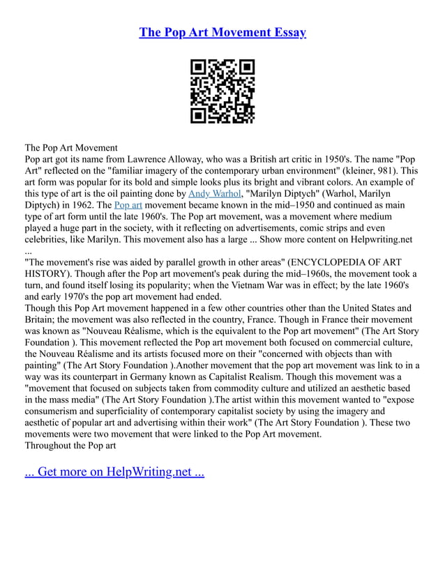 The Pop Art Movement Essay | PDF | Modern Art | Fine Art